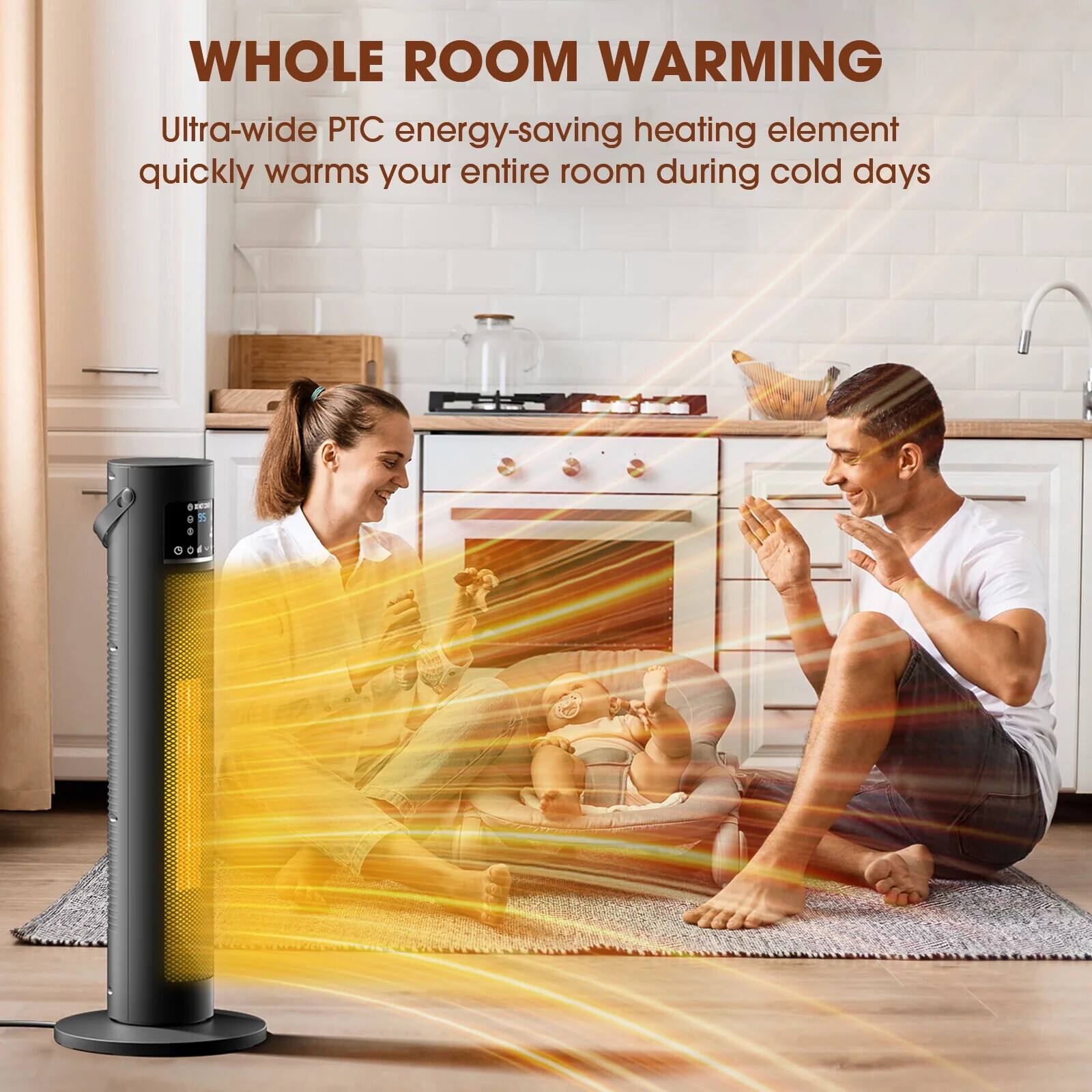 SKONYON 1500W 26" Oscillating Electric Tower Space Heater with Remote ...