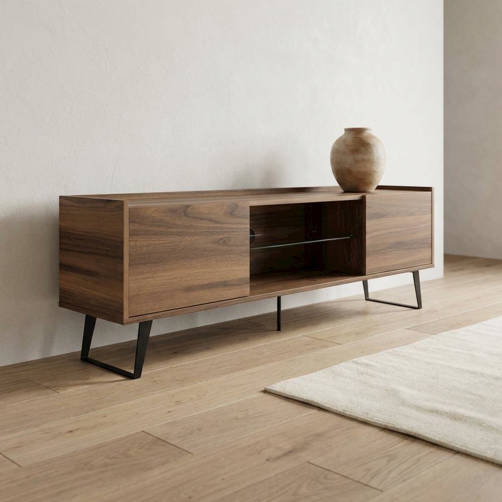 FurniFact Walnut TV Stand, 65 80 Inch Flat Screen Televisions in ...