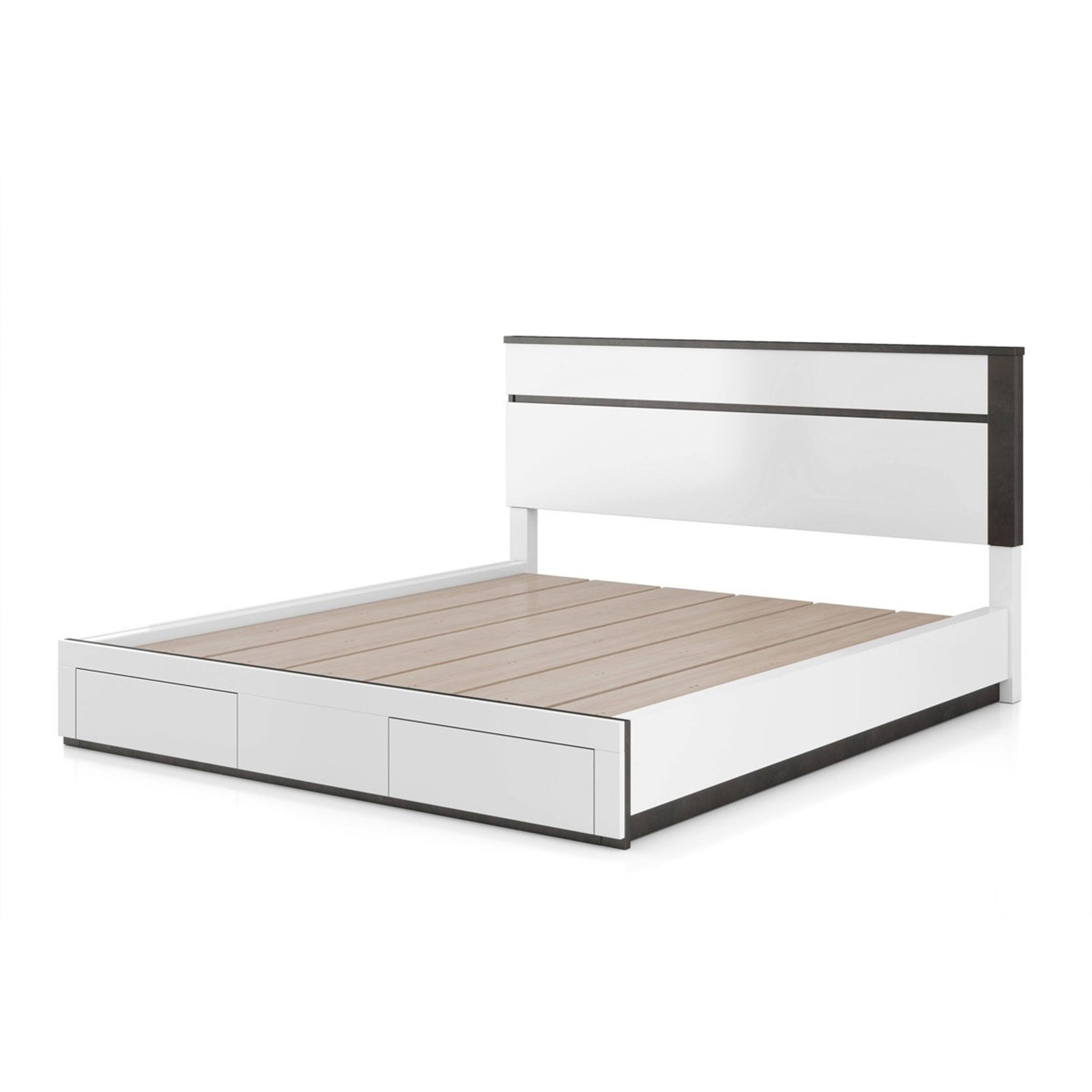 Manhattan Lane Kena Queen Size Bed, White Gray Panel Headboard, Low ...