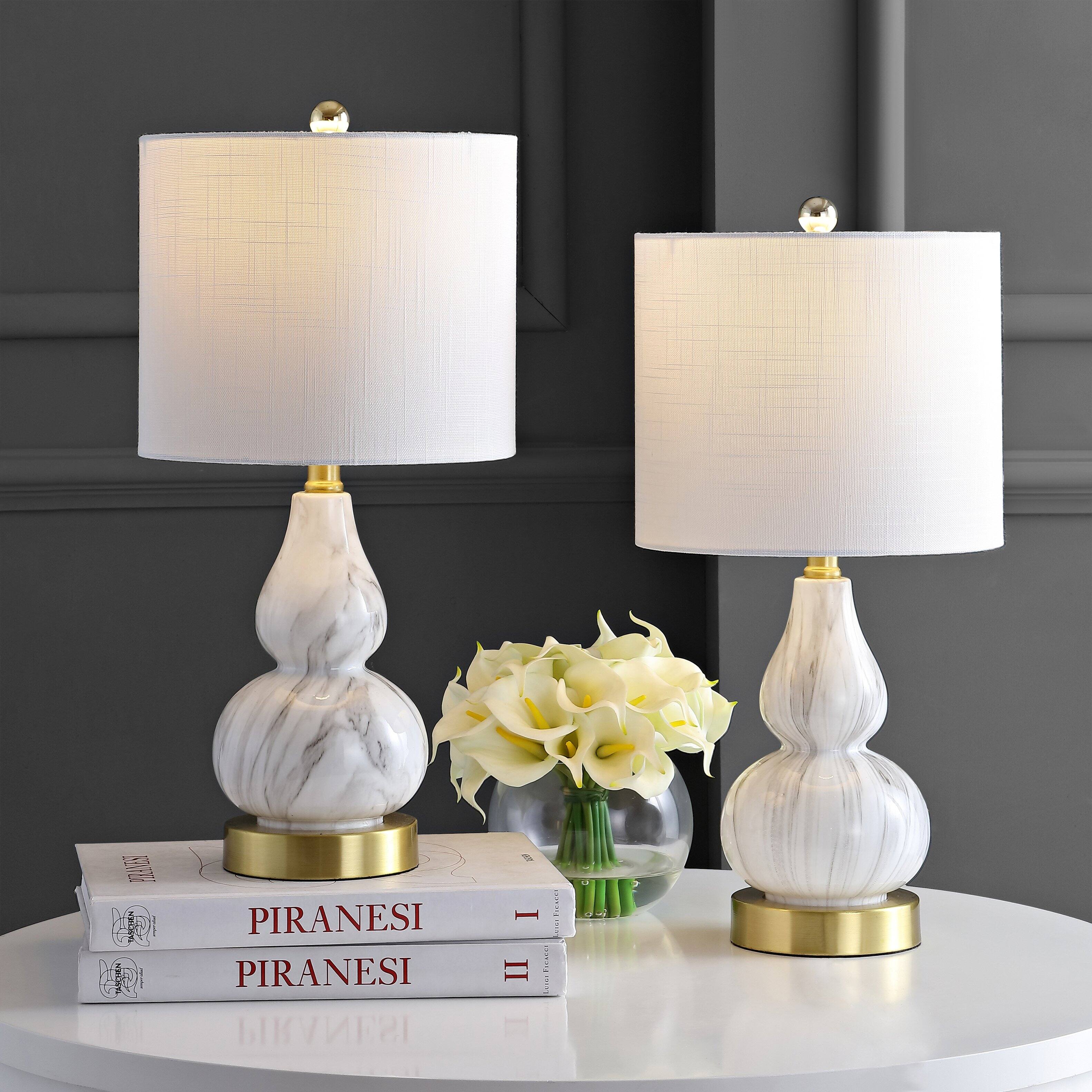 Jonathan Y Anya 20.5" Mini Glass Table Lamp, (Set of 2) Black/White ...
