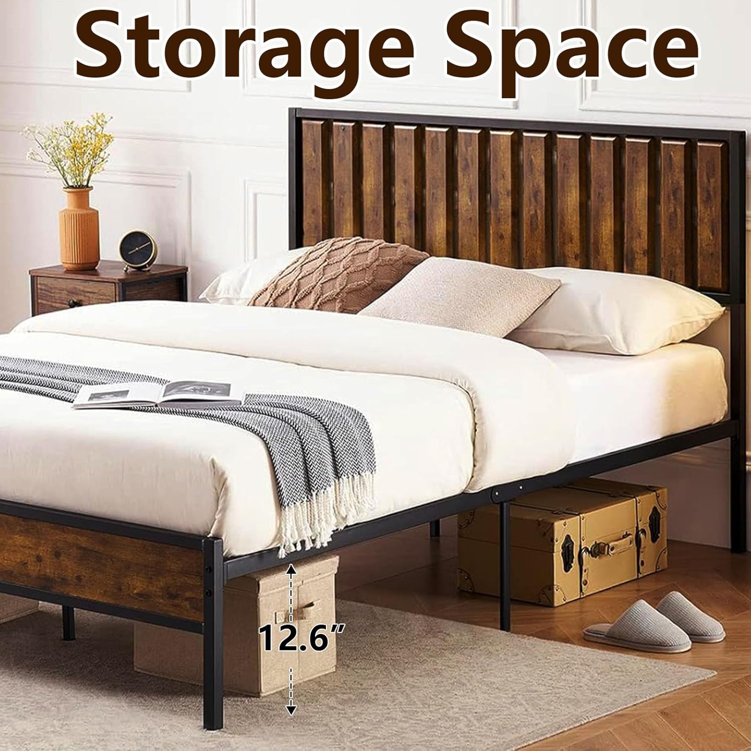 Jojoka Farmhouse Queen Bed Frame with Headboard & Footboard, Metal ...