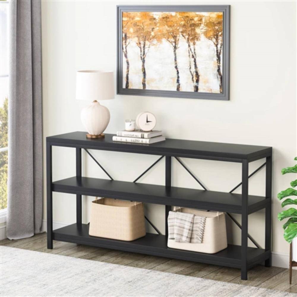 Hivvago Industrial 55 inch Wood Shelf Sofa Table with Heavy Duty Metal ...