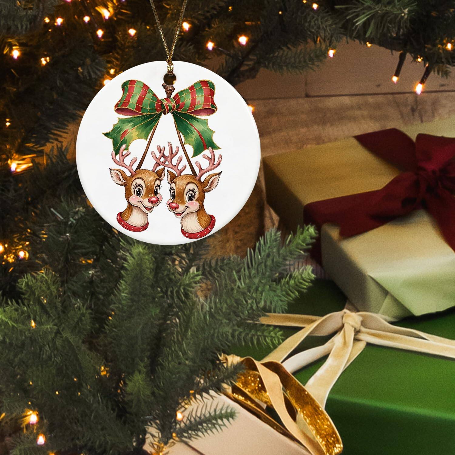 PARKER SLATER Christmas Reindeer Ornament Coquette Red And Green Cherry ...