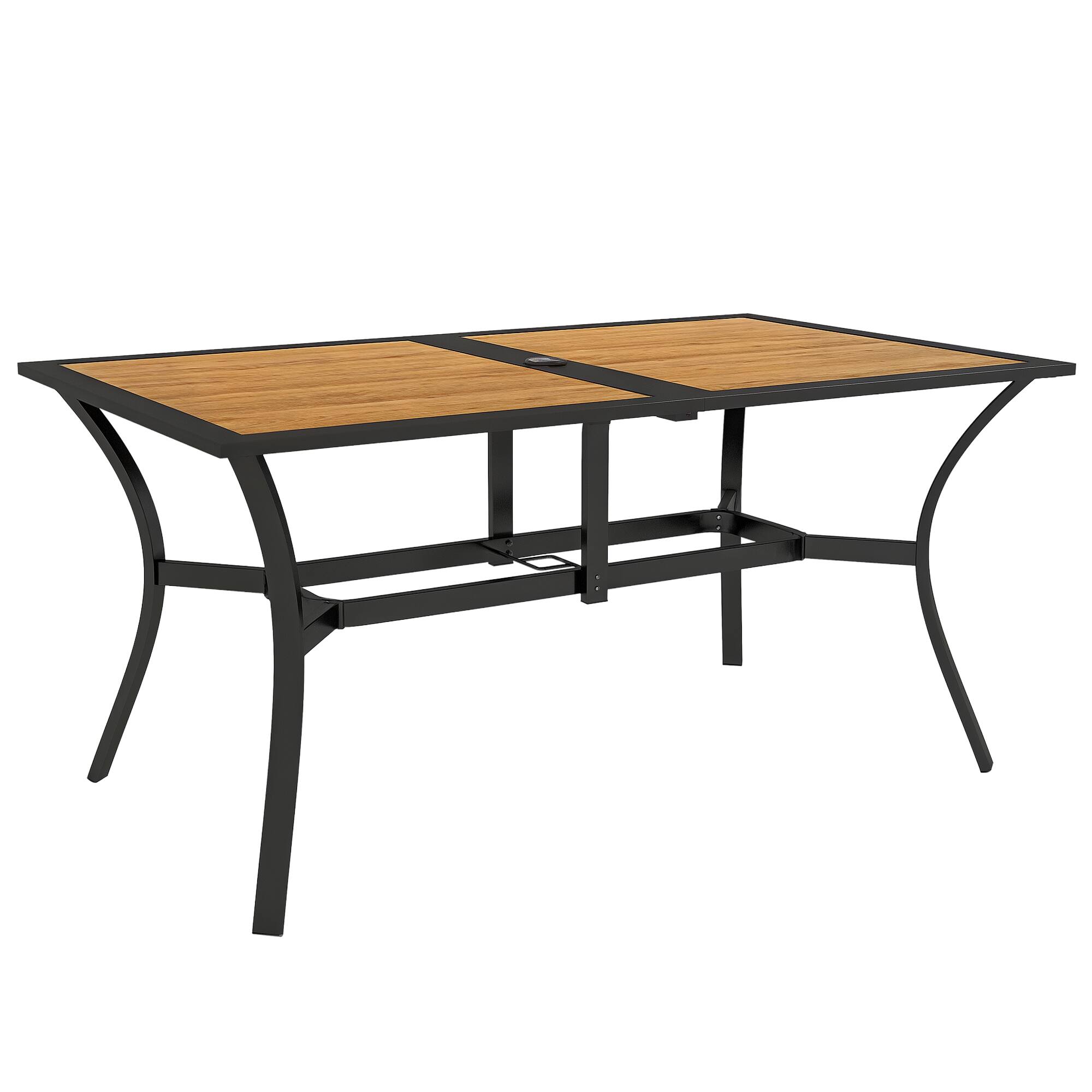 Outsunny Rectangle Outdoor Dining Table for 6 People, Faux Wood ...