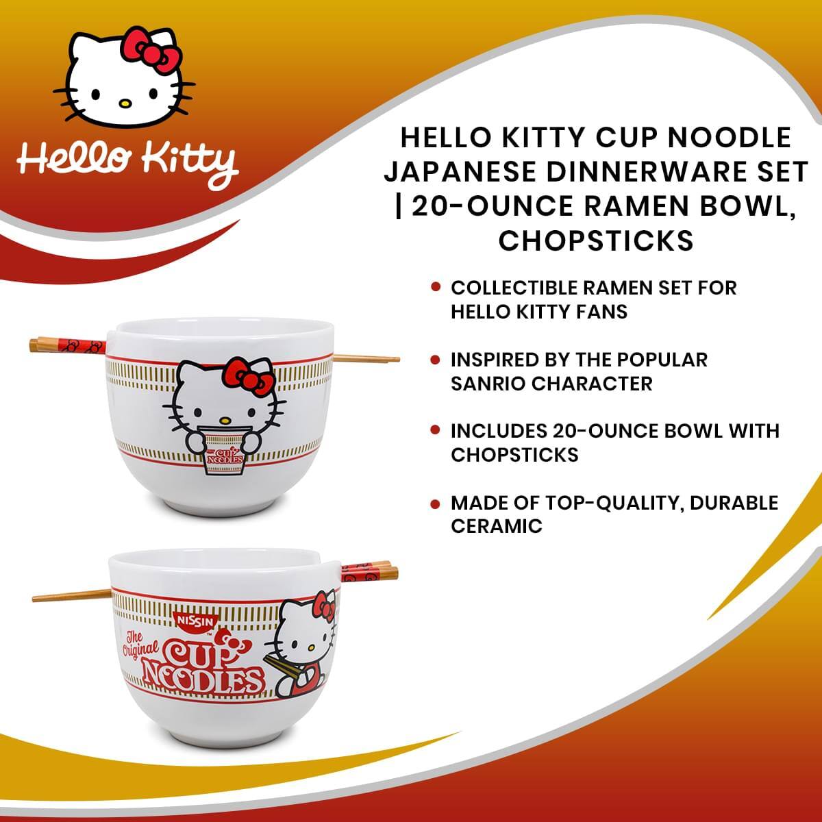 Silver Buffalo Hello Kitty Cup Noodle Japanese Dinnerware Set | 20 ...