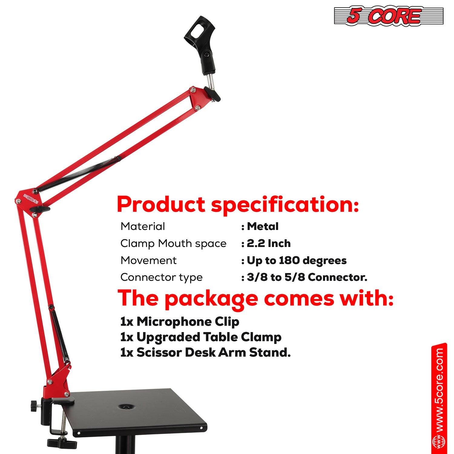 5 CORE Microphone Boom Arm Desk Mic Stand Adjustable Clamp Suspension ...
