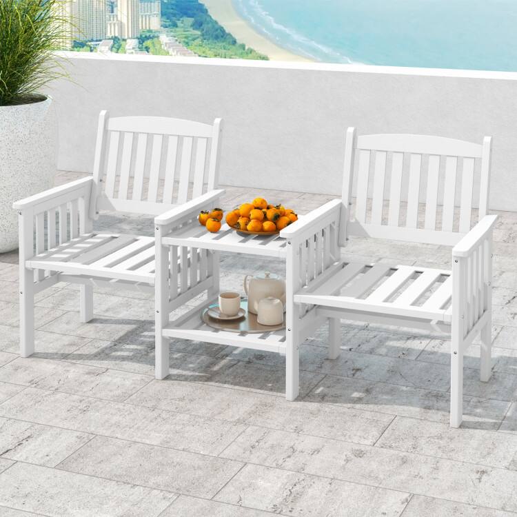 SlickBlue Fir Wood Outdoor Loveseat with 2 Tier Side Table and Umbrella ...