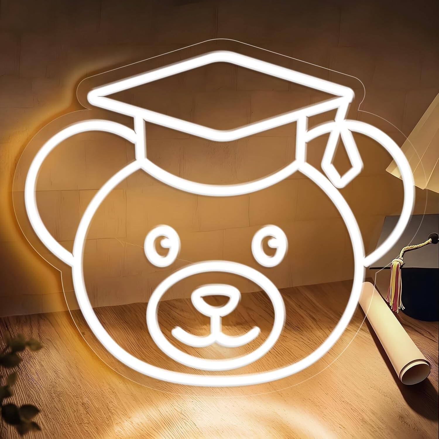 Auledio Bear Neon Sign for Wall Decor,Dimmable Bear with Graduation Hat ...
