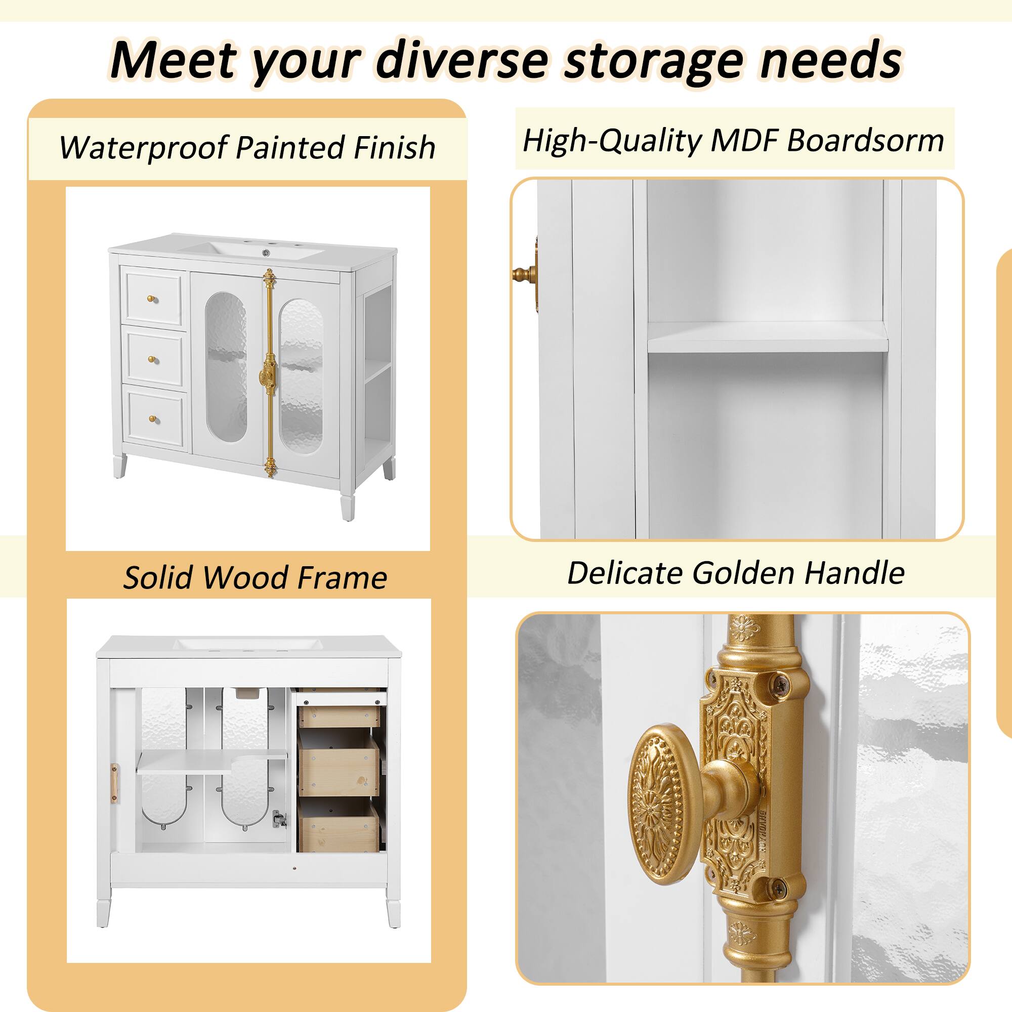 Tiramisubest 36 inch Bathroom Vanity with 2 Soft Close Doors, Solid ...