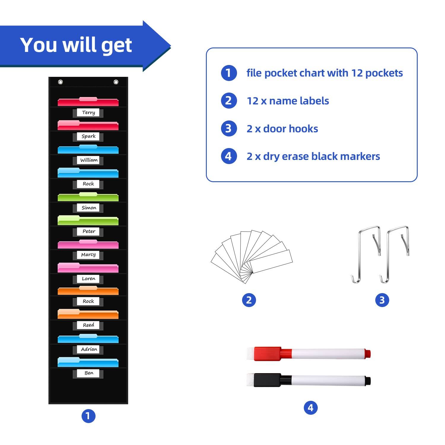 Dapper Styles 12 Pockets Storage Pocket Chart With Nametag Hanging Wall ...