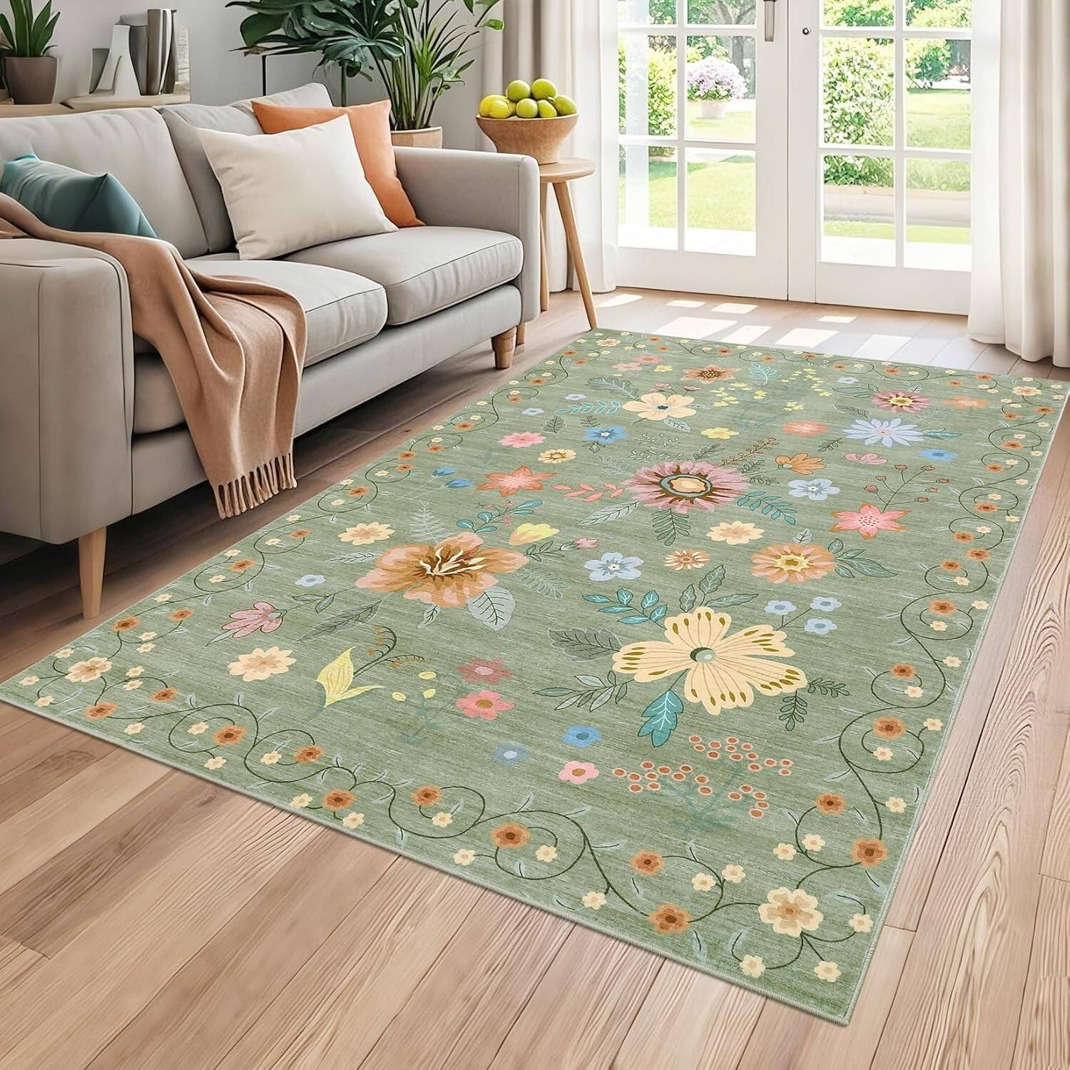 Homhougo 4x6 Kitchen Floral Runner Rug, Soft Ultra Thin Low Pile Carpet ...