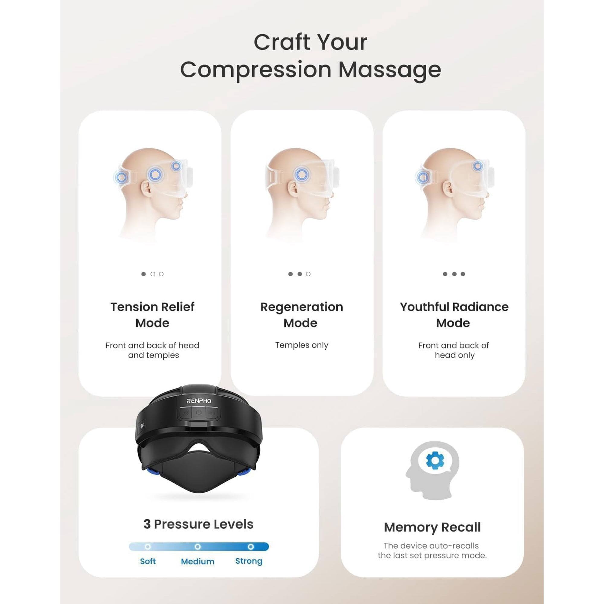 Renpho Heated Eye Massager, Headache Massager for Forehead, Occiput and ...
