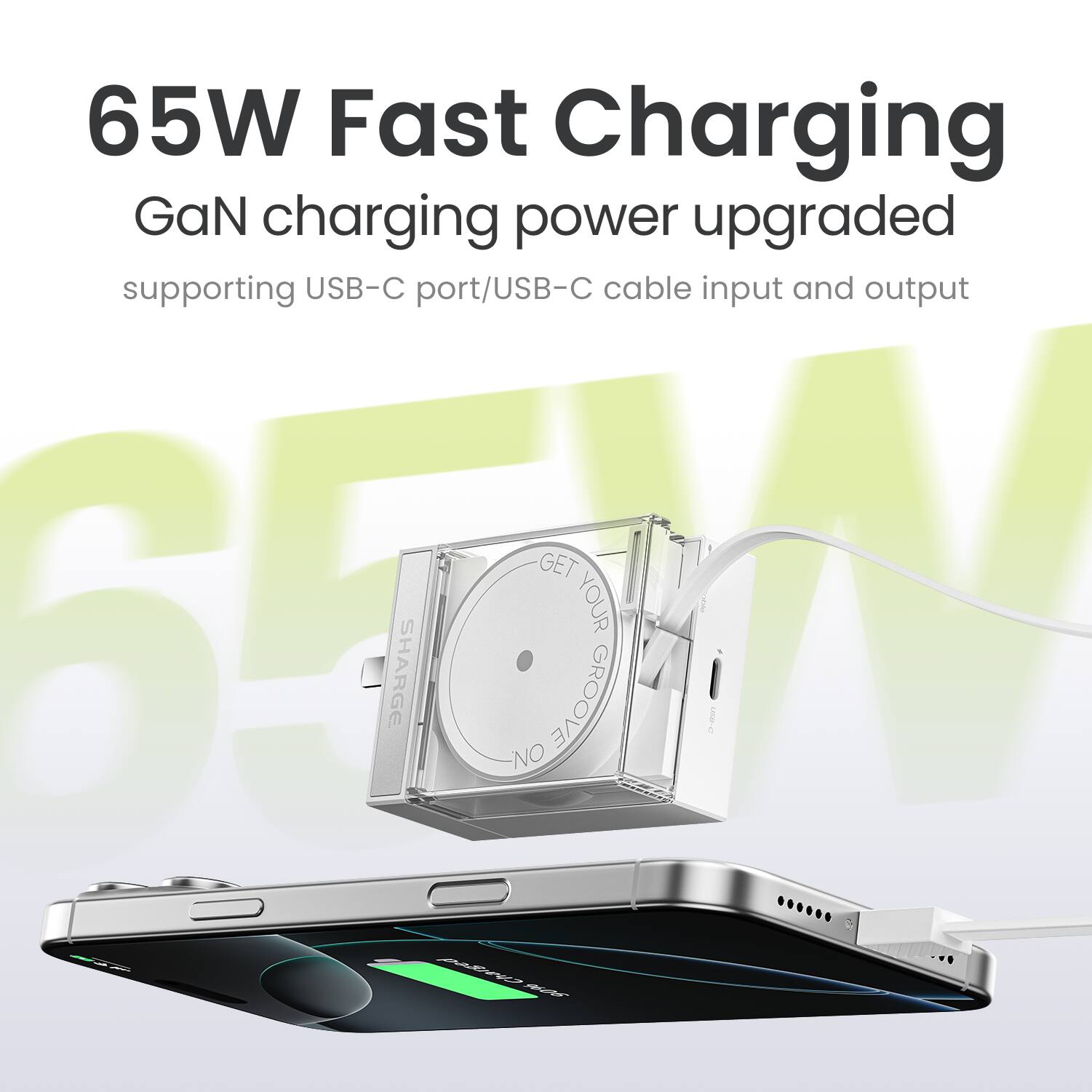 Sharge 65W PD GaN Charger with 2.3ft Retractable USB C Cable and 1 USB ...
