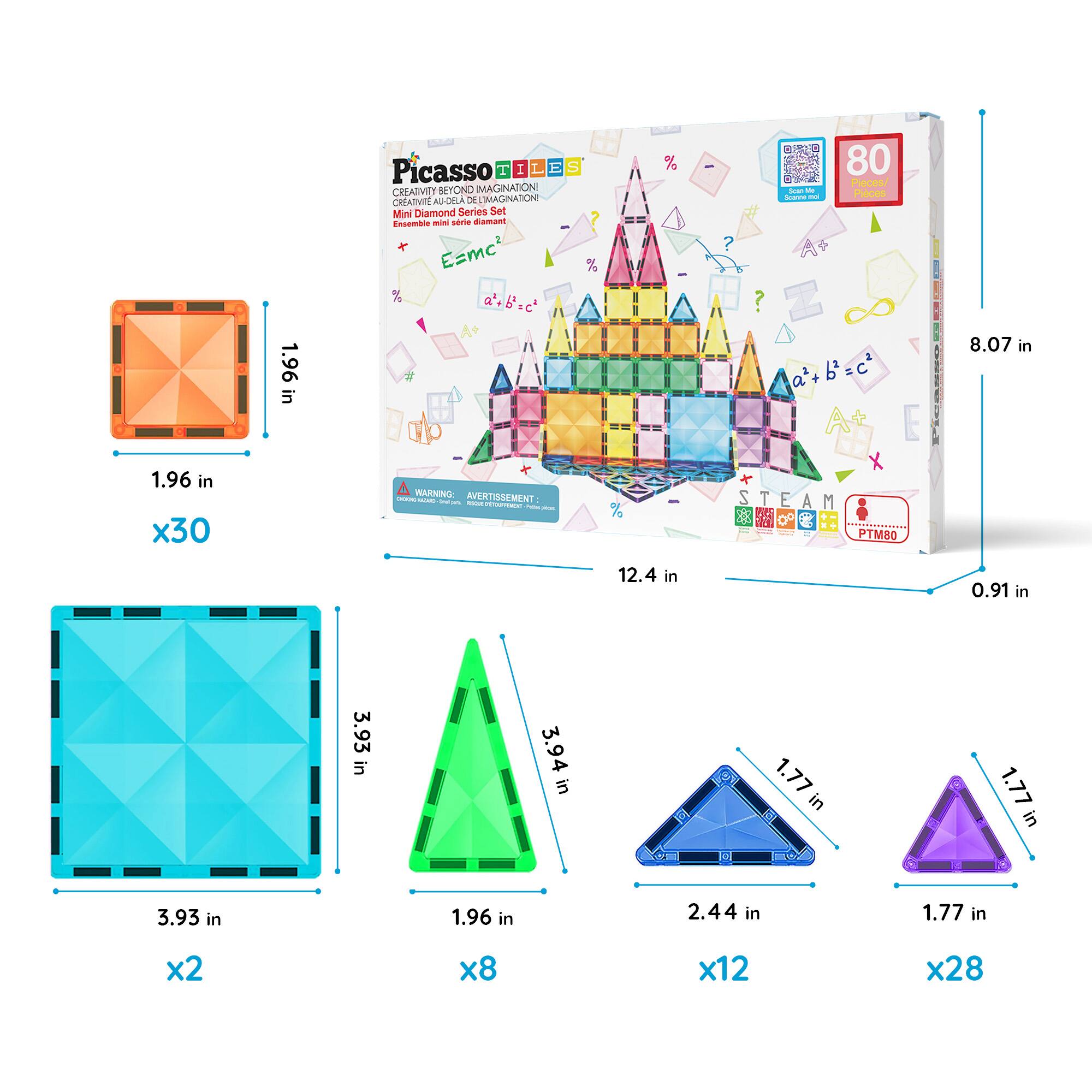 PicassoTiles PICASSO TILES Magnetic Tiles For Kids, 80PCS Construction ...