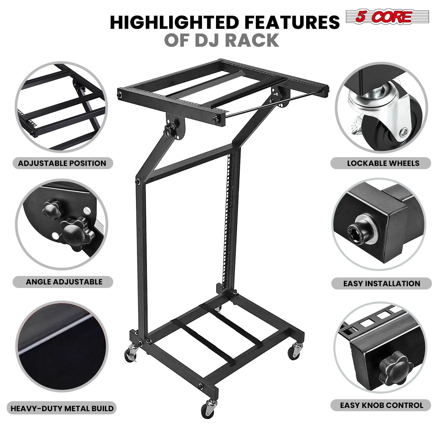 5 CORE 5Core DJ Mixer Stand 12U Adjustable Rack Mount Stage Cart Audio ...