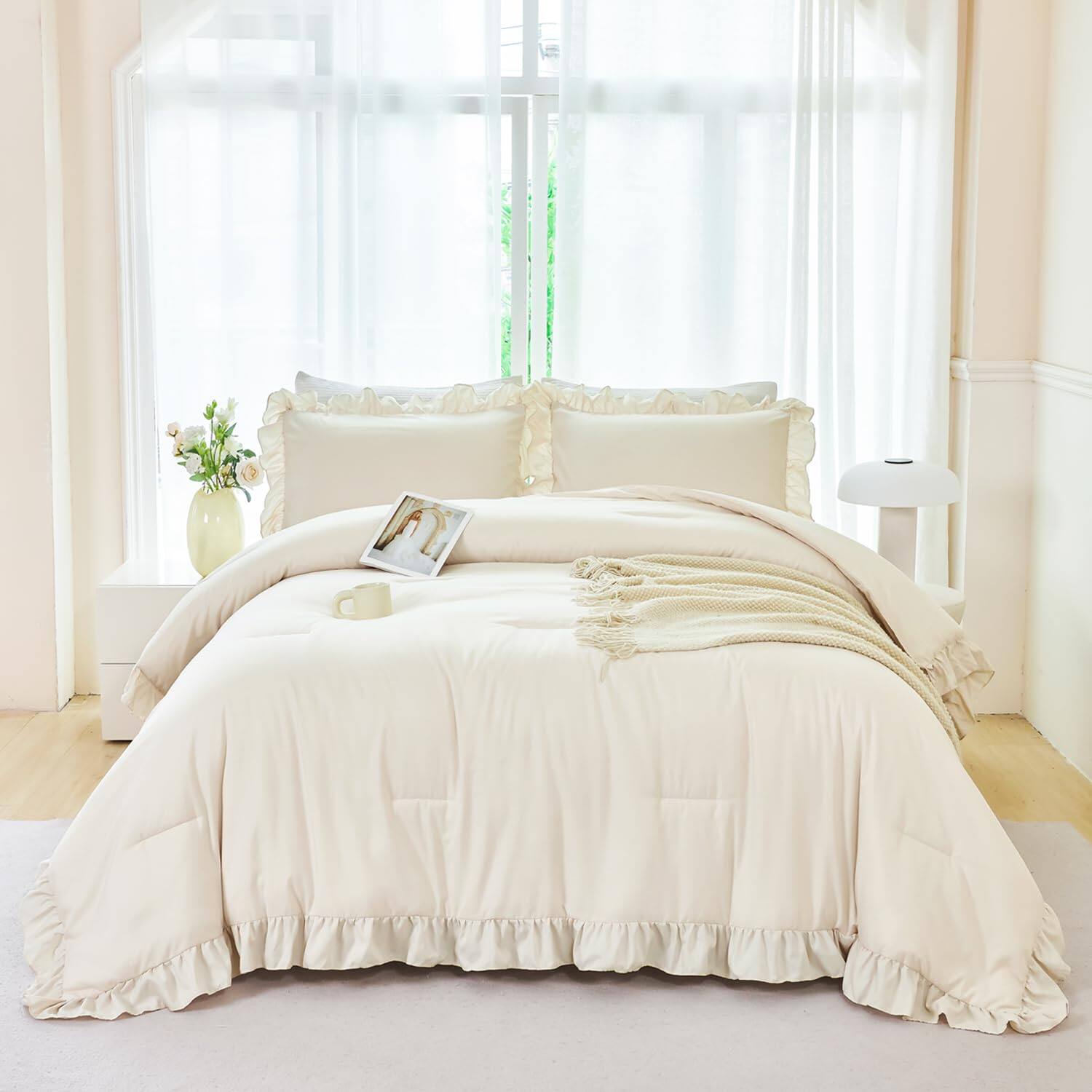 Earthley Blooms 5 Pieces Light Full Bed In A Bag For Ruffle Bedding ...