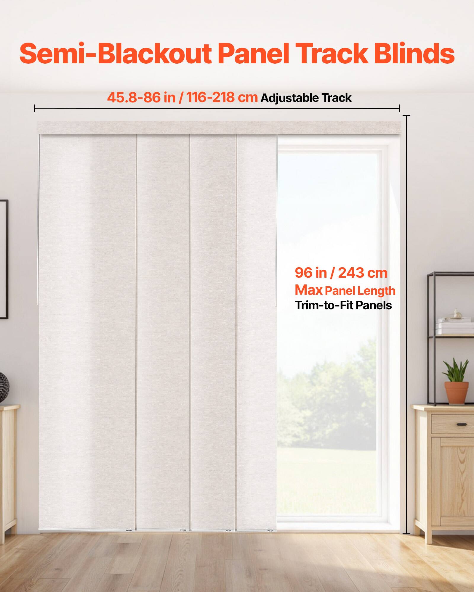 VEVOR Panel Track Blinds,Extendable Track from 45.8 in to 86 in W ...