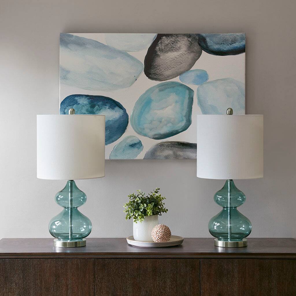 HOMLUX 25.25 in. Blue Curved Glass Table Lamp Integrated LED for Living ...