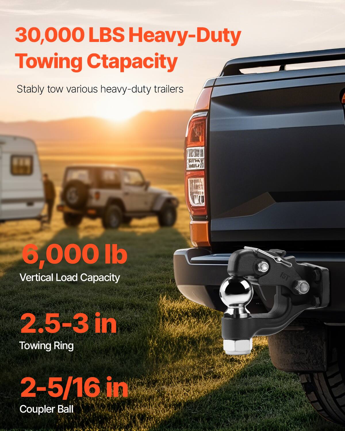 VEVOR Pintle Hook, 30000 lbs Towing Capacity, Trailer Hitches Receiver ...