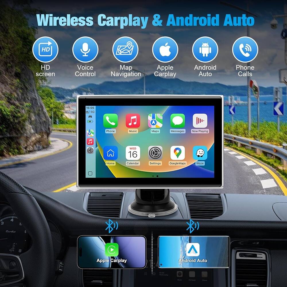 RTMB 7 portable wireless car screen features voice control, GPS ...