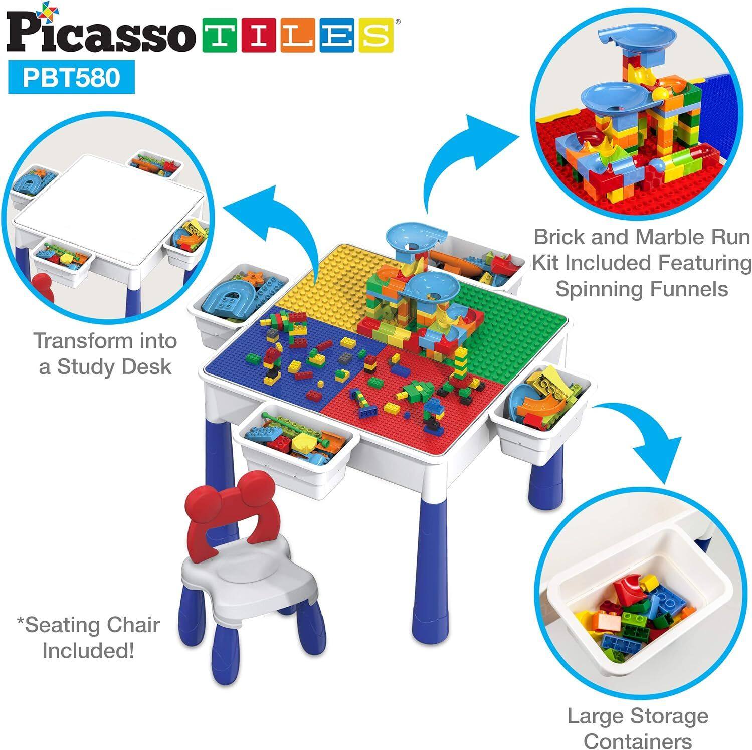 PicassoTiles PICASSO TILES Bricks Building Blocks with Marble Run ...