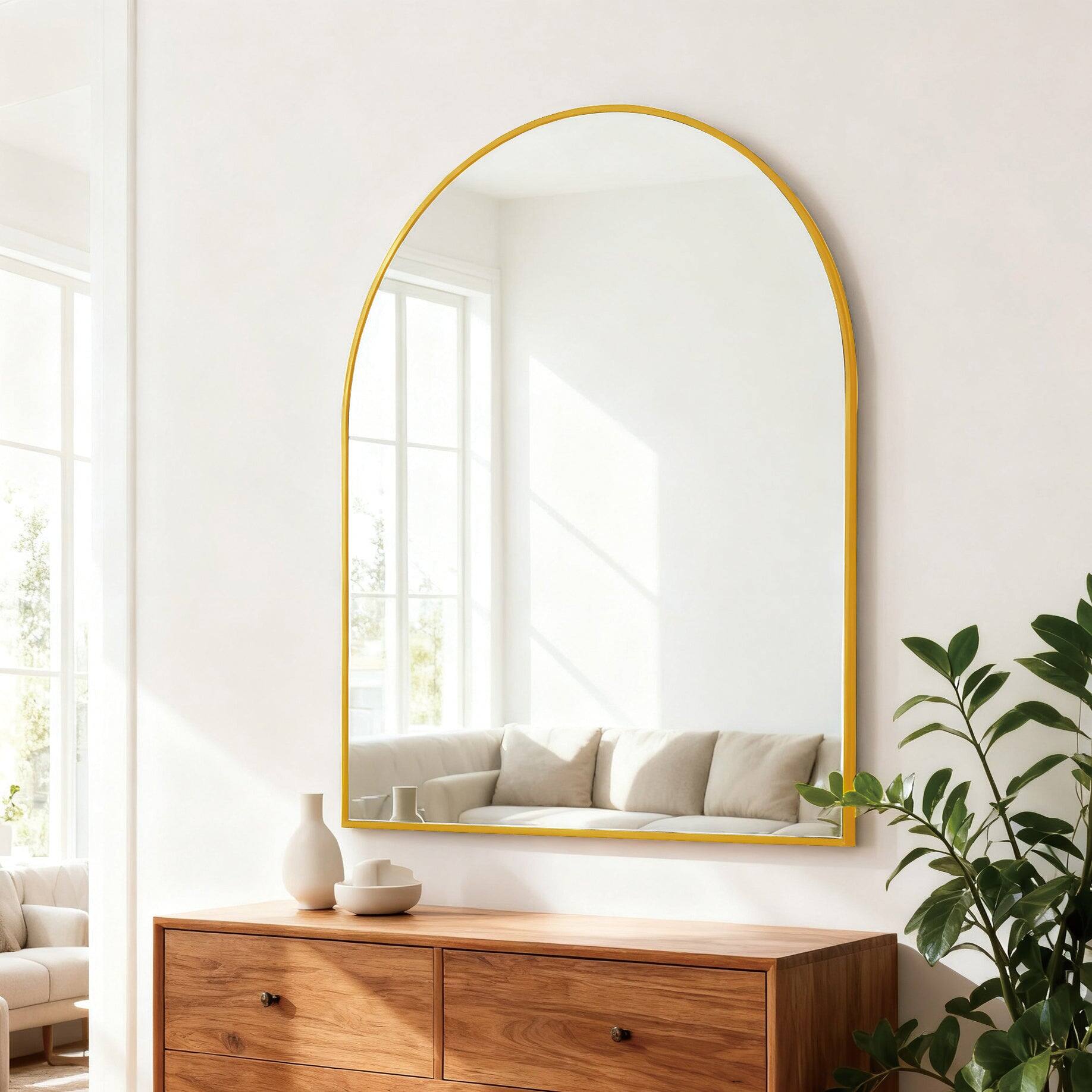 BreeBe 30x36 Inch Metal Framed Arched Bathrrom Mirror for Wall Gold ...