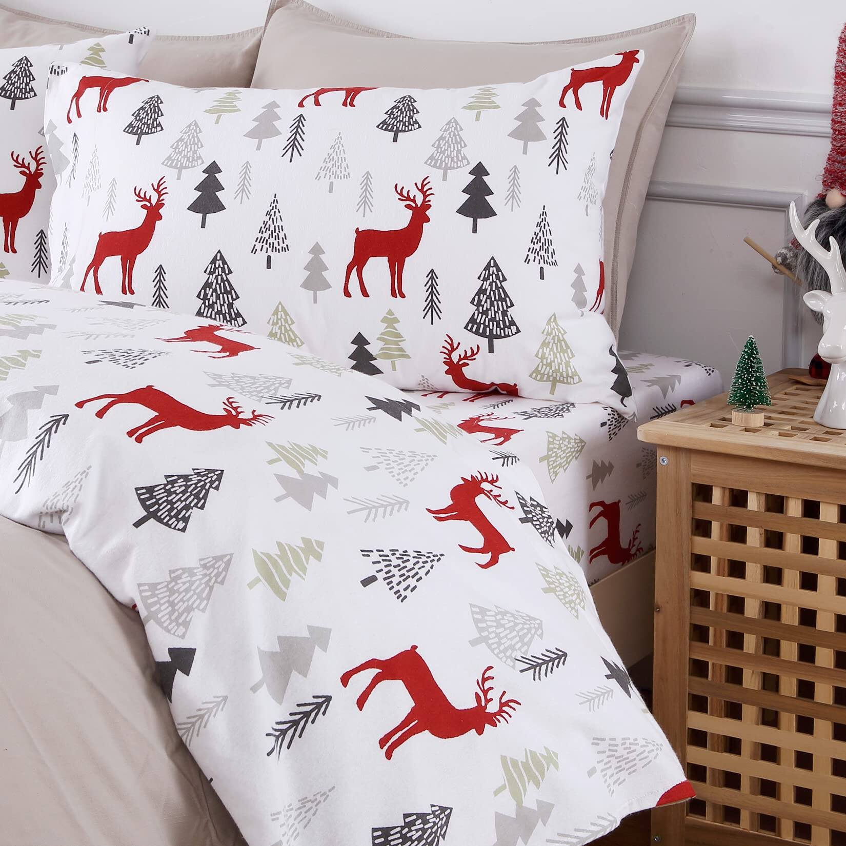 Skar Audio Christmas Flannel Sheets Queen Cotton Printed Bed Sheet Set ...