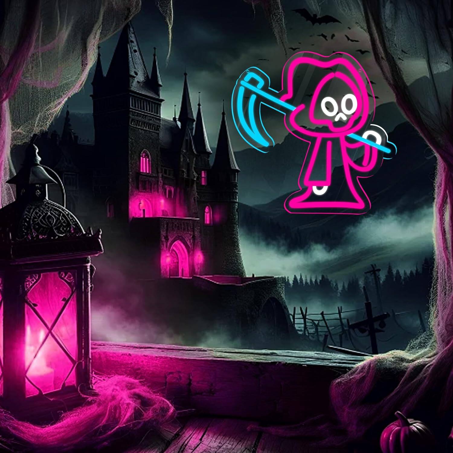 Auledio Halloween Ghost Neon Sign, LED Grim Reaper Neon Signs for Wall ...