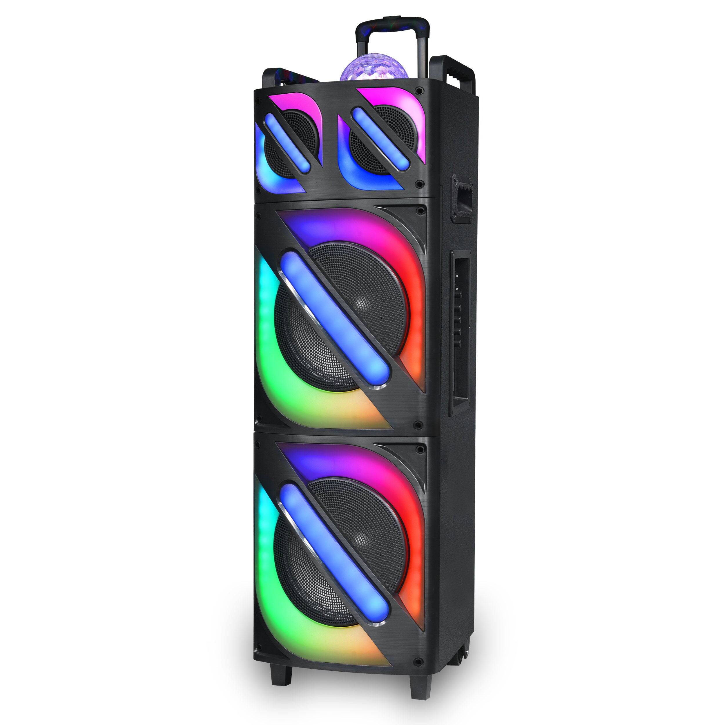 TopTech ANGEL 212 Dual 10'' Woofer Bluetooth Speaker with Disco Light & DJ Bulb Black ANGEL-212 ...