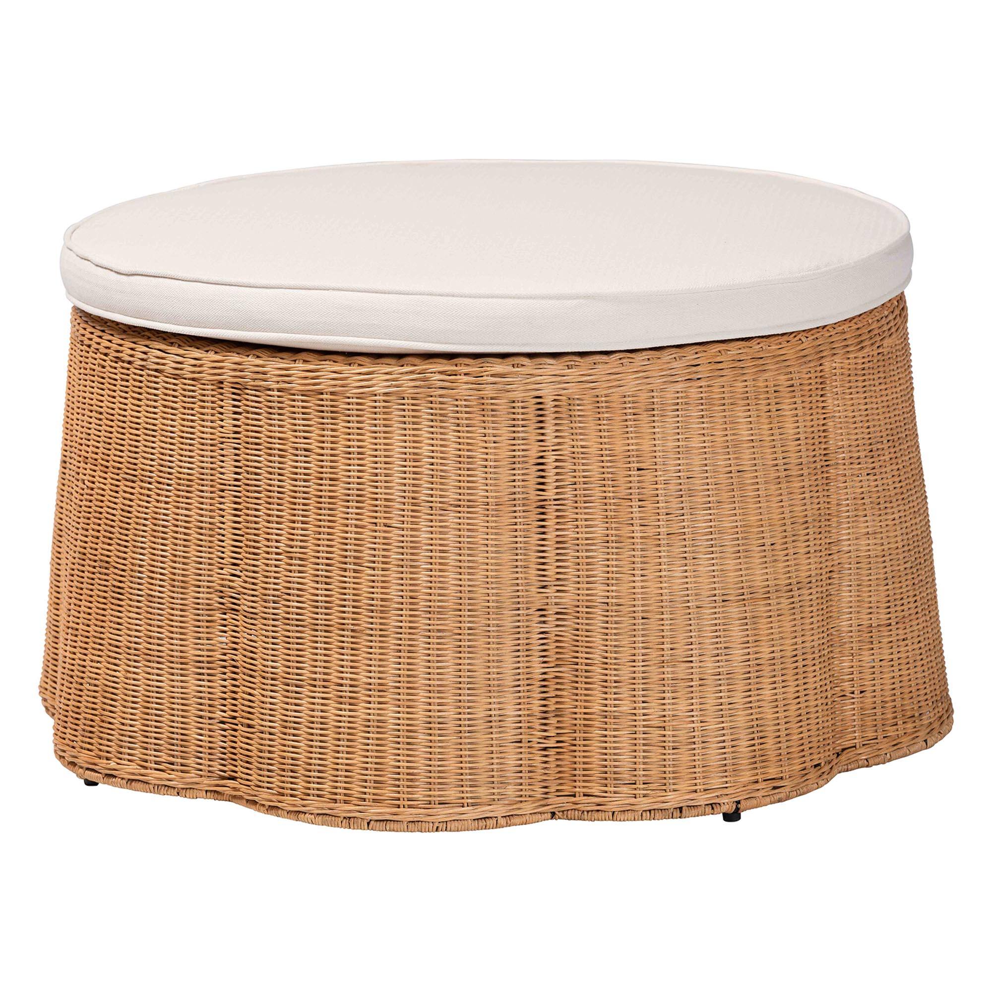 bali & pari Palm Scallop Natural Rattan Ottoman with Cushion ...