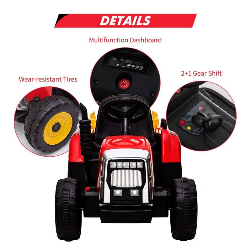 GARVEE Kids 12V Ride On Tractor Toy with Trailer, Remote, 7 LED Lights ...