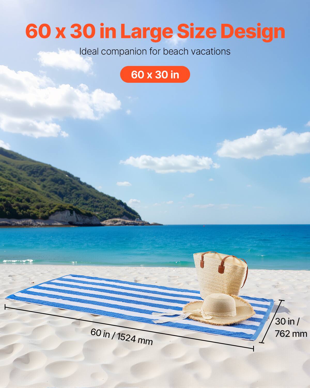 VEVOR Beach Towel, 4 Pack Oversized Beach Towels, 30 x 60 in Cabana ...