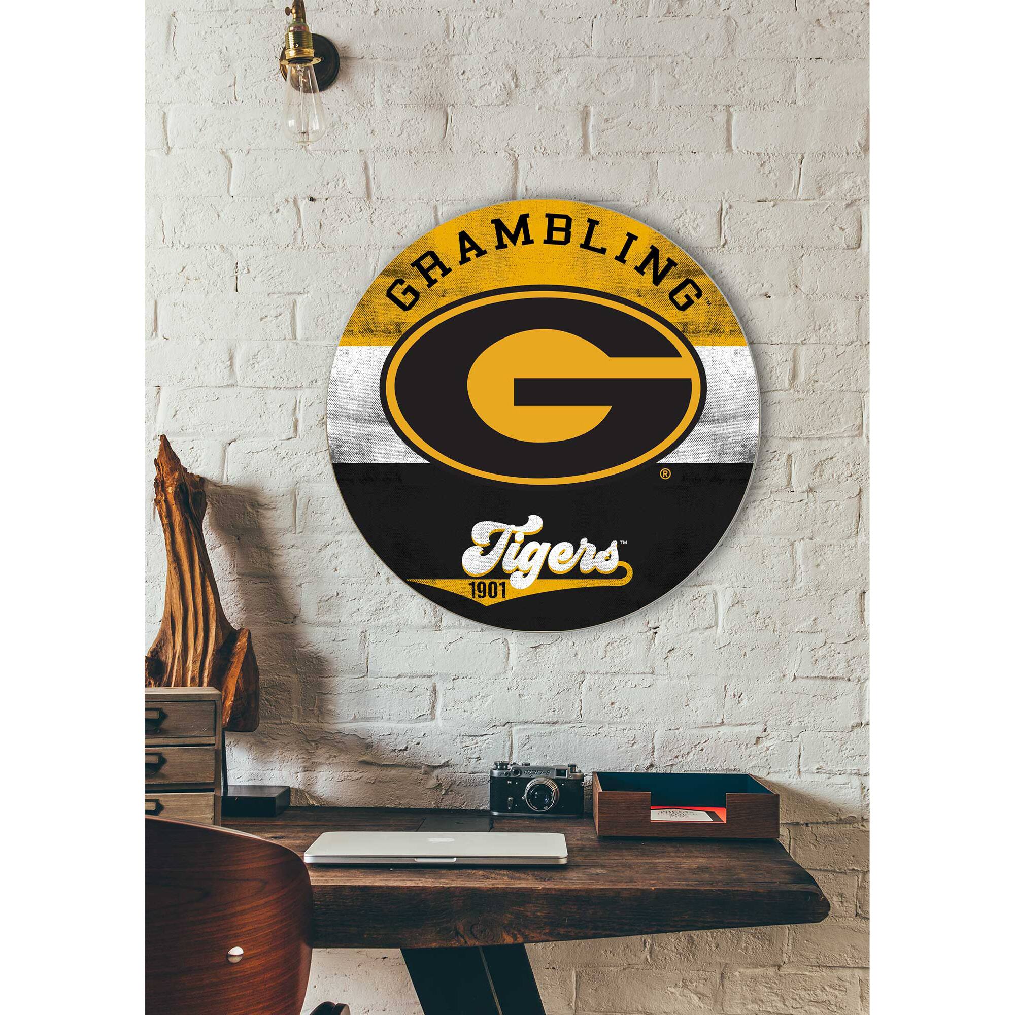 Jardine Grambling Tigers 20'' x 20'' Retro Logo Circle Sign Yellow ...