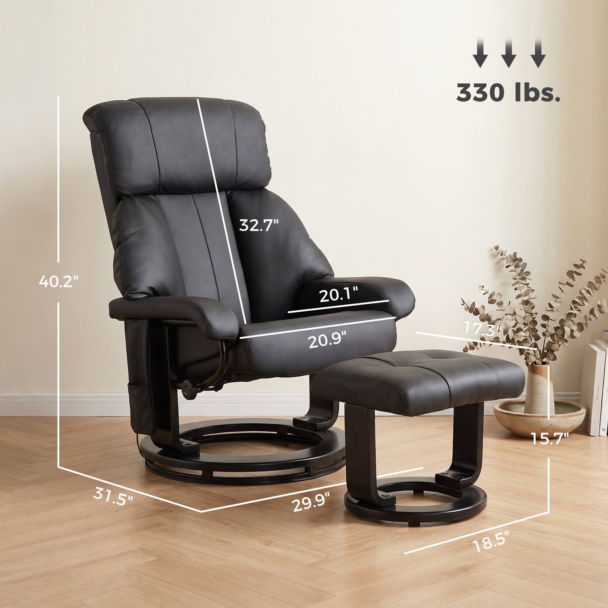 Homcom Recliner with Ottoman Footrest, Recliner Chair , Faux Leather ...