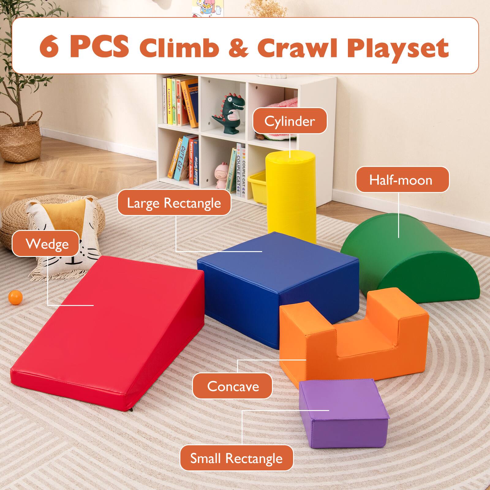 Gymax 6 PCS Kids Climber Play Set Indoor Foam Climb & Crawl Activity ...