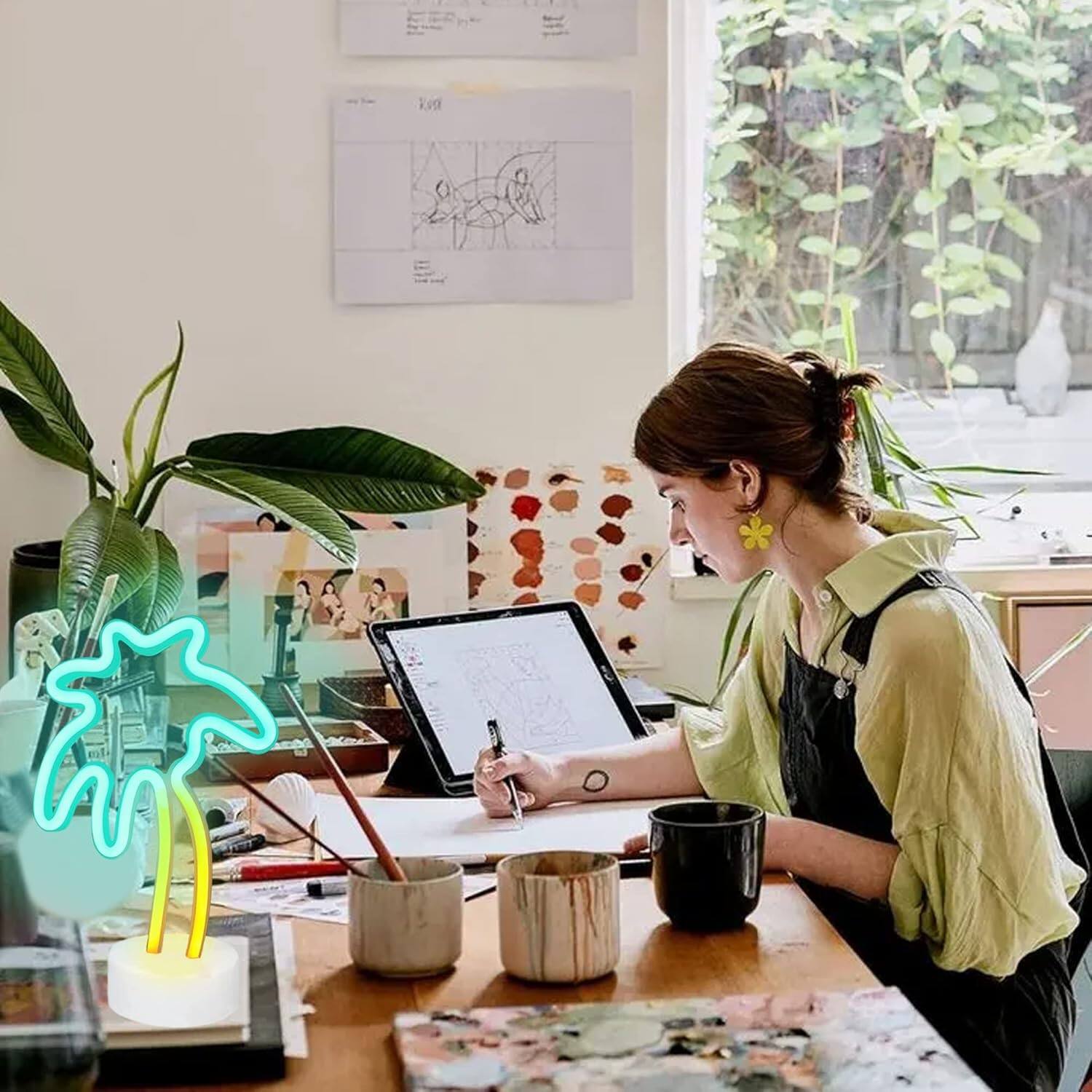 PARKER SLATER Palm Tree Neon Sign – LED Coconut Tree Light with Stand ...