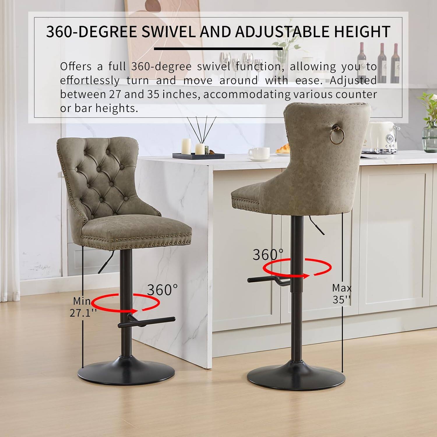Trinkets Crazed Swivel Bar Stools Set of 2 with Upholstered Back ...