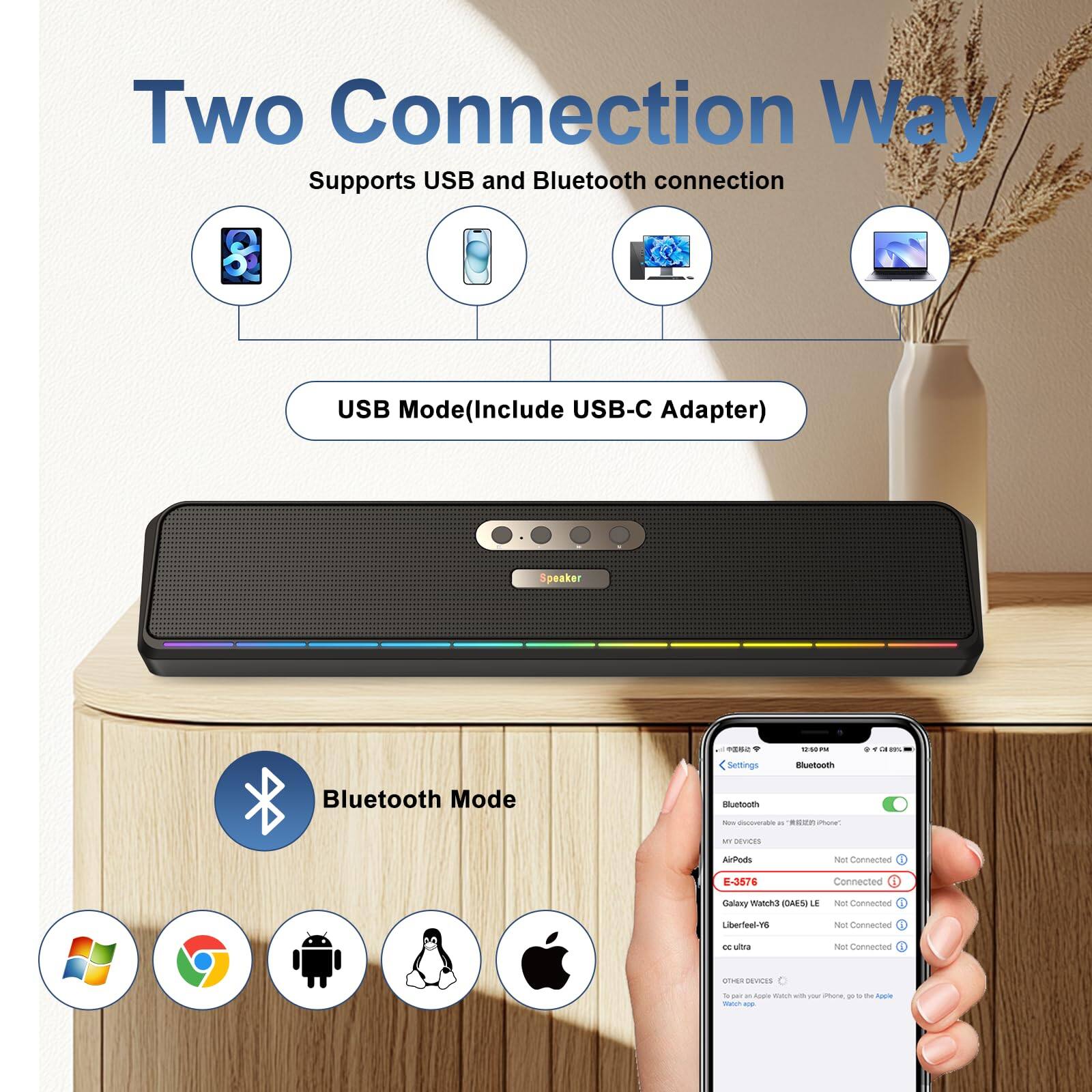 Cozy Serene Led Usb Desktop Computer Speakers For Laptop Tablet Wired ...