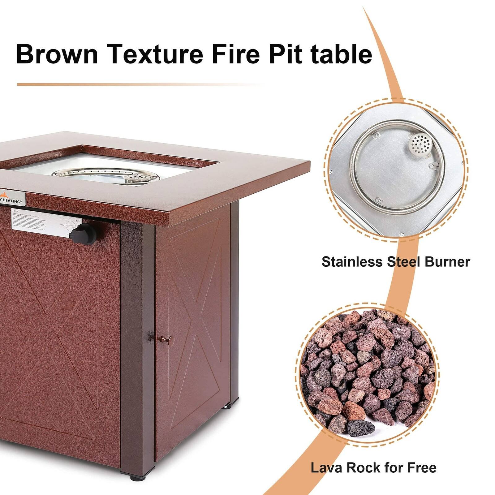 Spaco 28" 50,000 BTU Outdoor Propane Fire Pit Table, Square Brown with ...