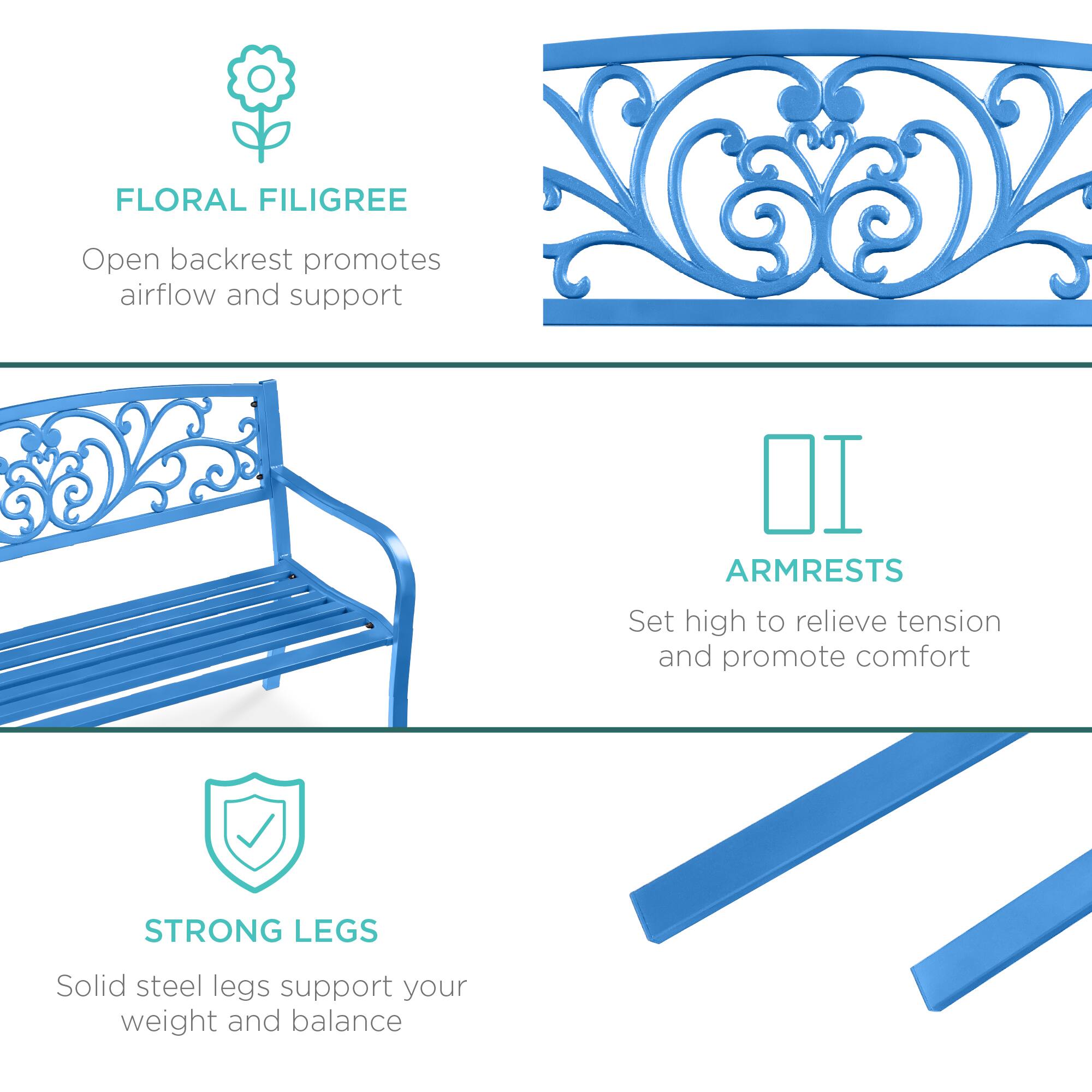 Best Choice Products Outdoor Steel Bench Garden Patio Porch Furniture w ...