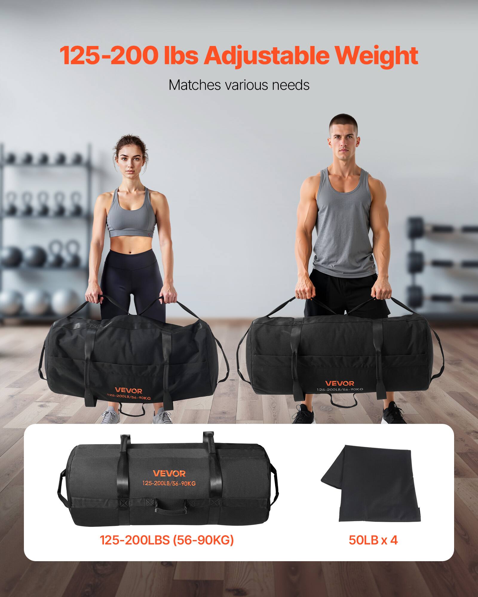 VEVOR Workout Sandbag, Heavy Duty Workout Power Bags with Handles, 125 ...