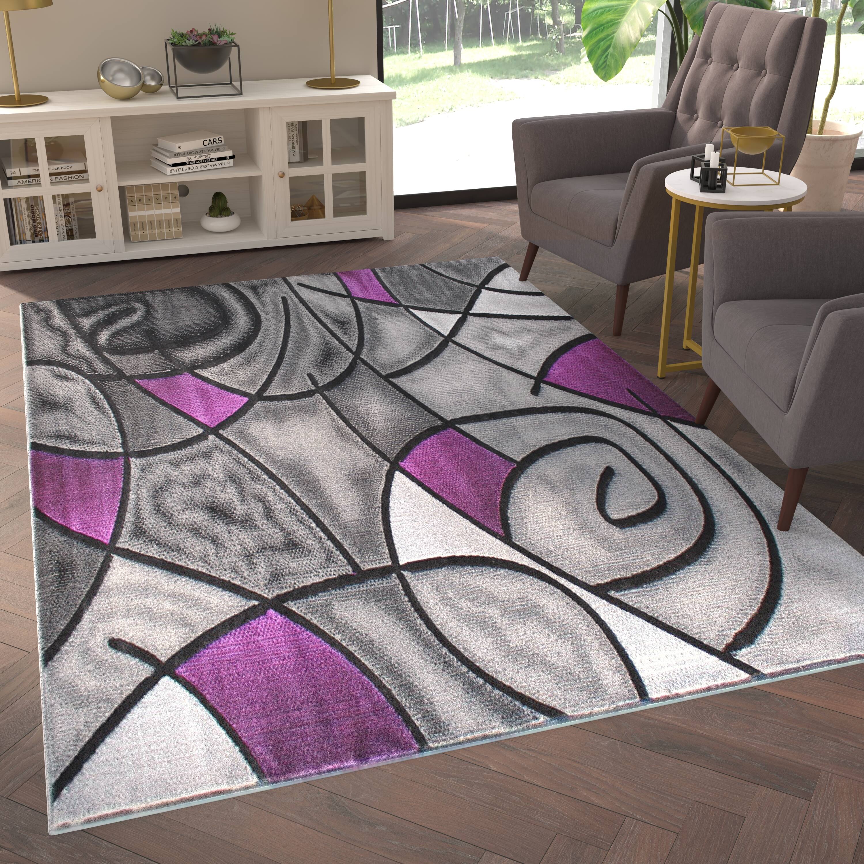 Emma + Oliver Urbane Contemporary Abstract Geometric Olefin Accent Rug ...