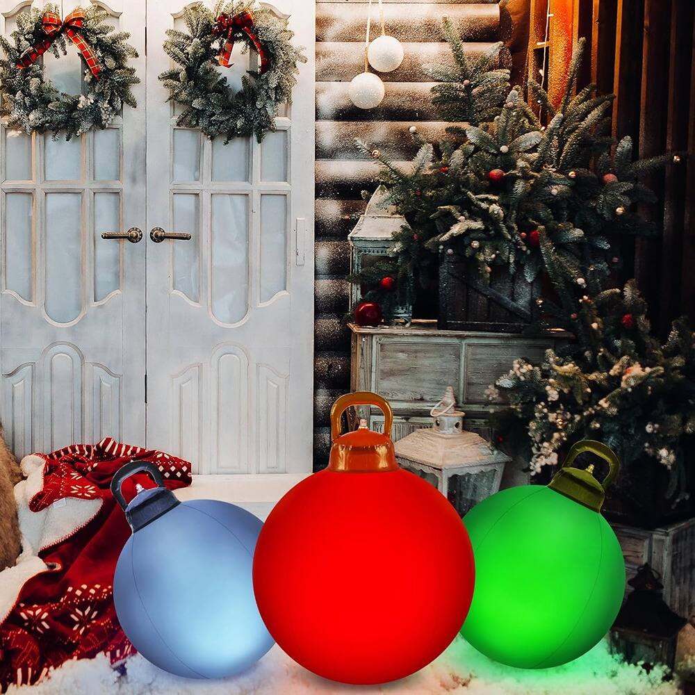 RTMB 3 Pack Large Light Up Christmas Balls, Inflatable PVC, Red/Silver ...