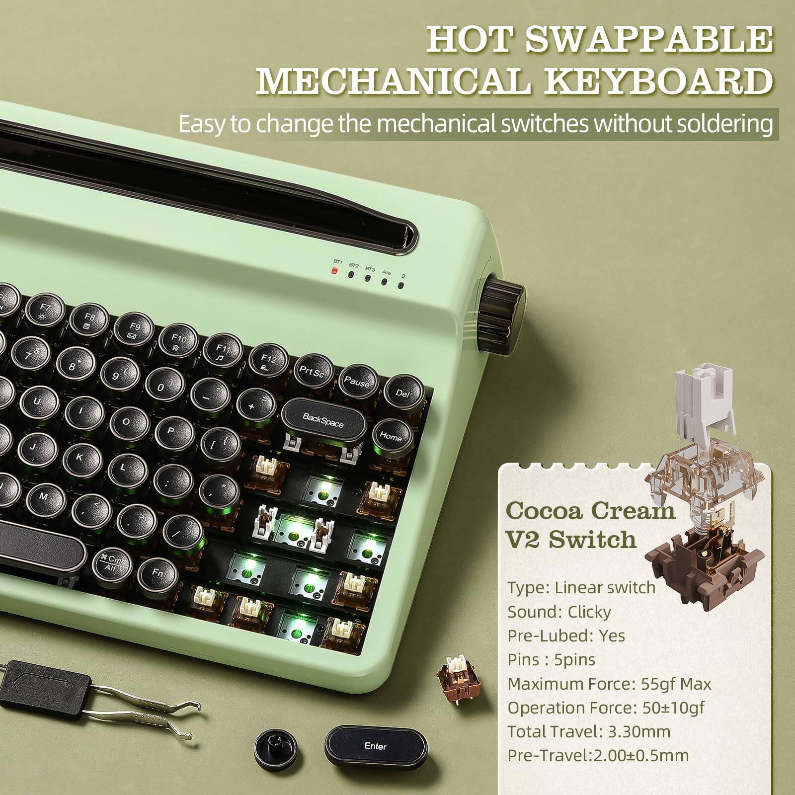 Earthley Blooms Ql75 Wireless Typewriter Hot Swap Retro Mechanical Punk ...