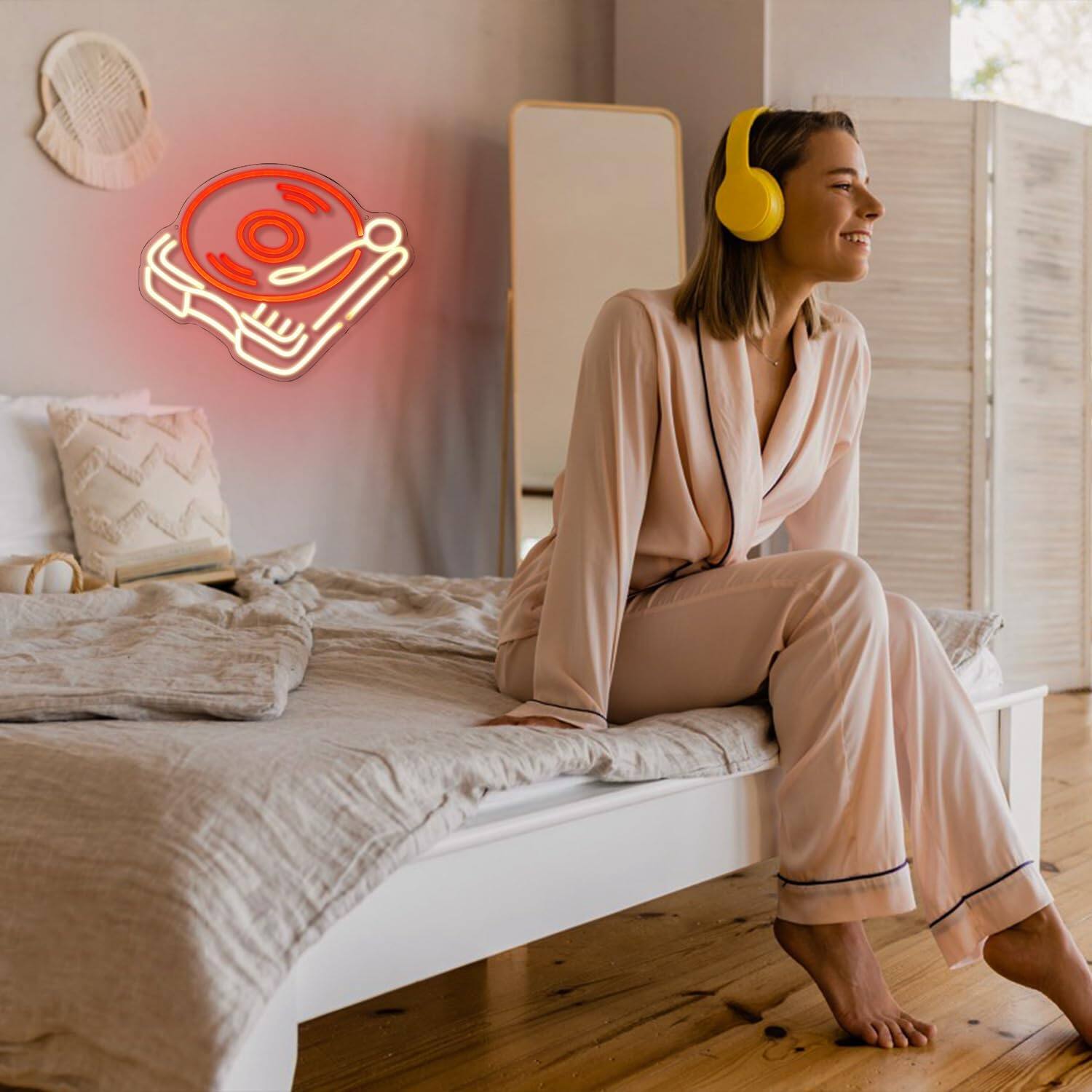 Auledio Record Player Neon Sign Retro Red Warm Music Record Neon Light ...