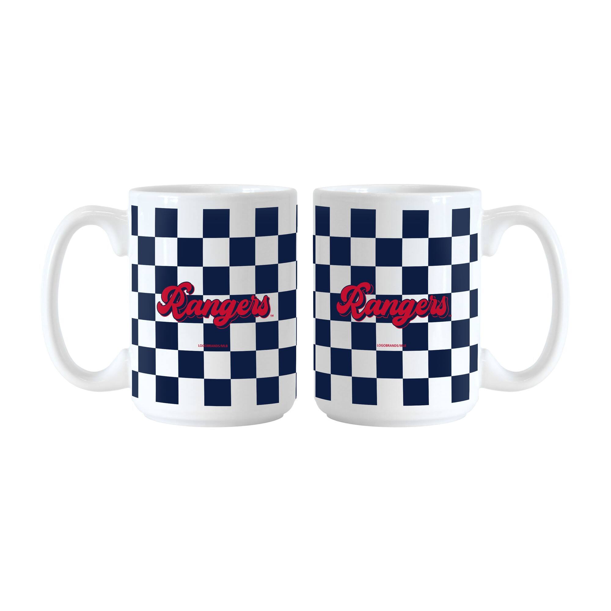 Logo Brands Texas Rangers 2 Pack 15oz. Checkered Wordmark Mug Set ...
