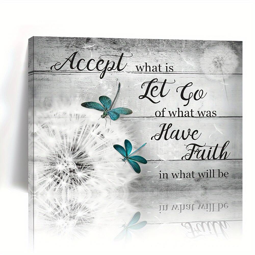 A wood frame canvas painting, black and white dandelions and blue ...