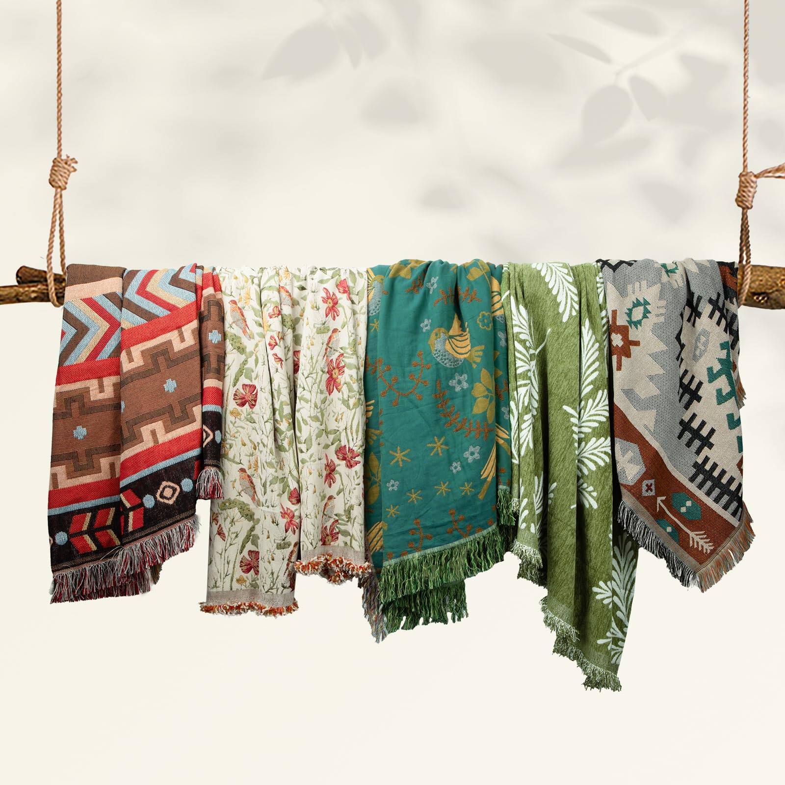 Pacoar Cade Cotton Boho Throw Blanket Soft Lightweight Green Bird ...