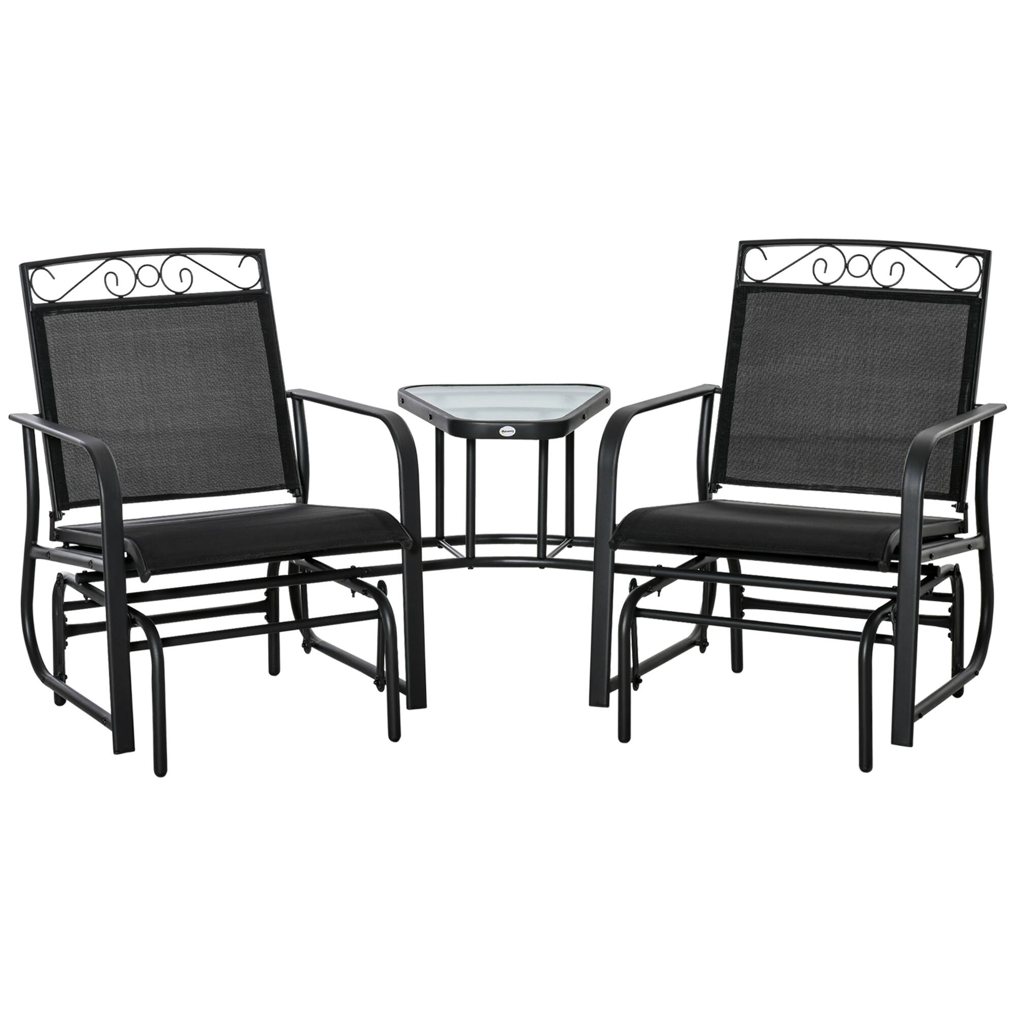Outsunny Glider Chairs with Coffee Table Black 84B-731BK - Best Buy