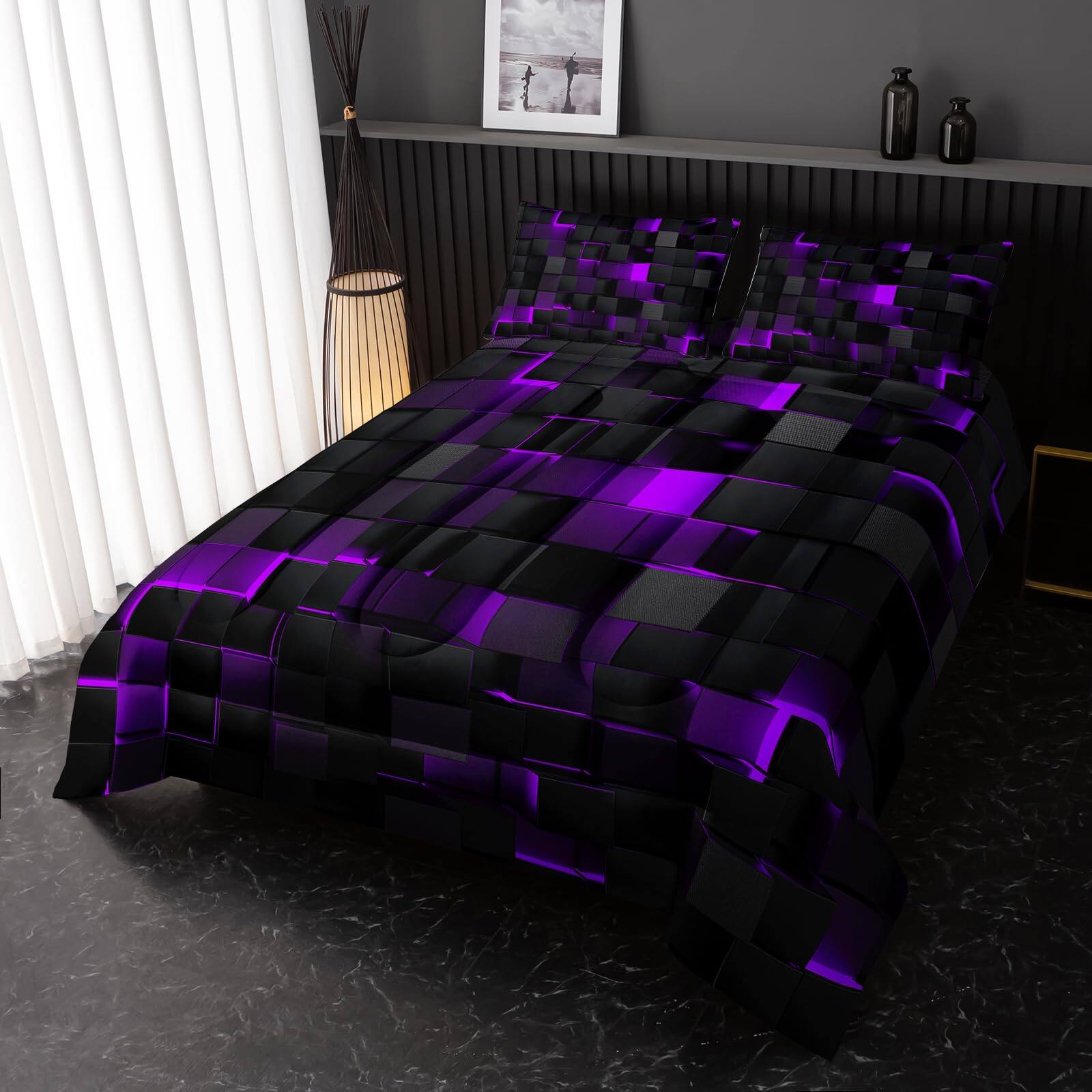 Dapper Styles Neon Comforter Set King Geometric Bedding 3 Geometry Bed ...